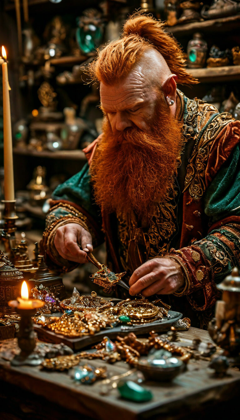 "A red-bearded dwarf is working on creating incredibly beautiful ...