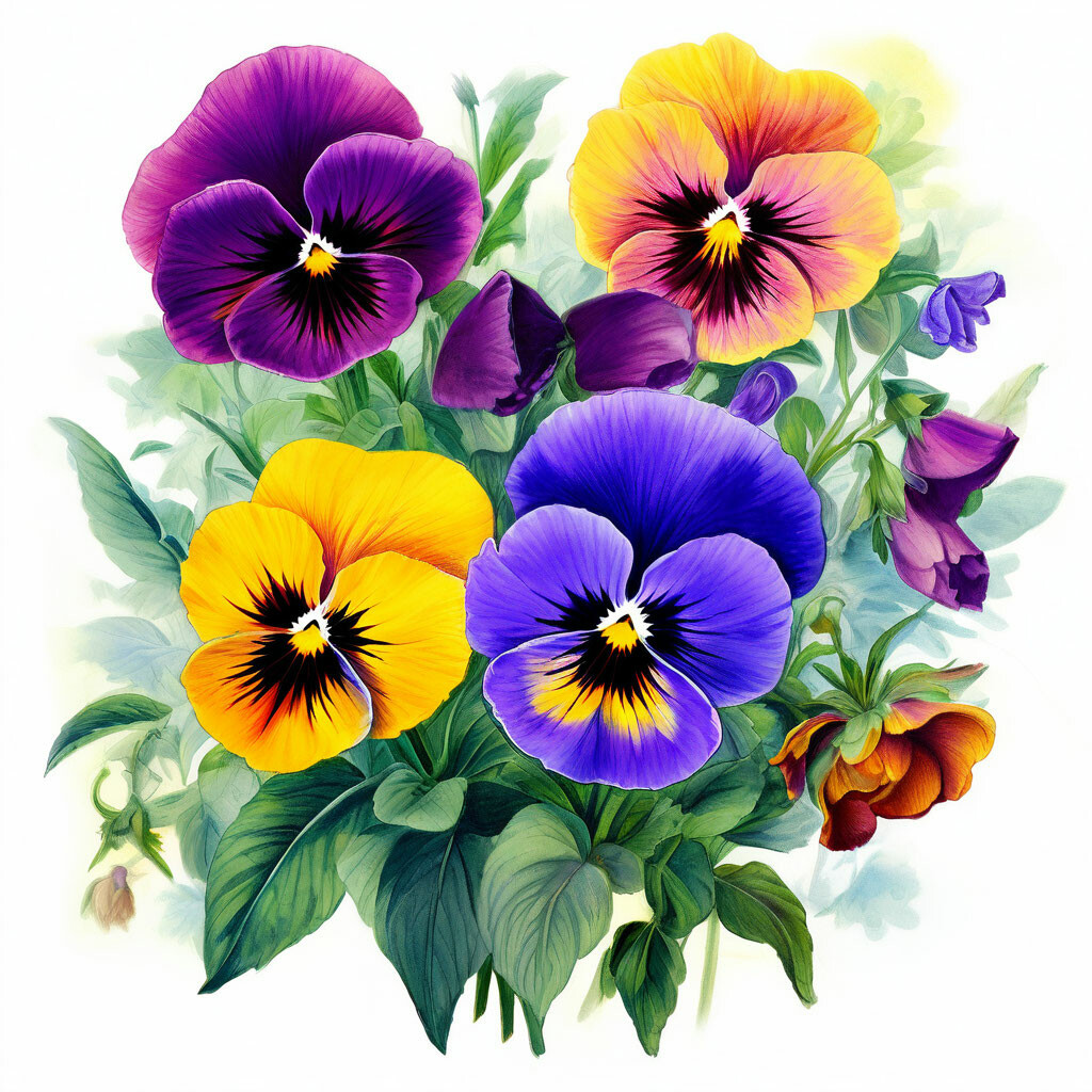 "Empire style: large-scale paid graphics pansies, sketch with colored ...