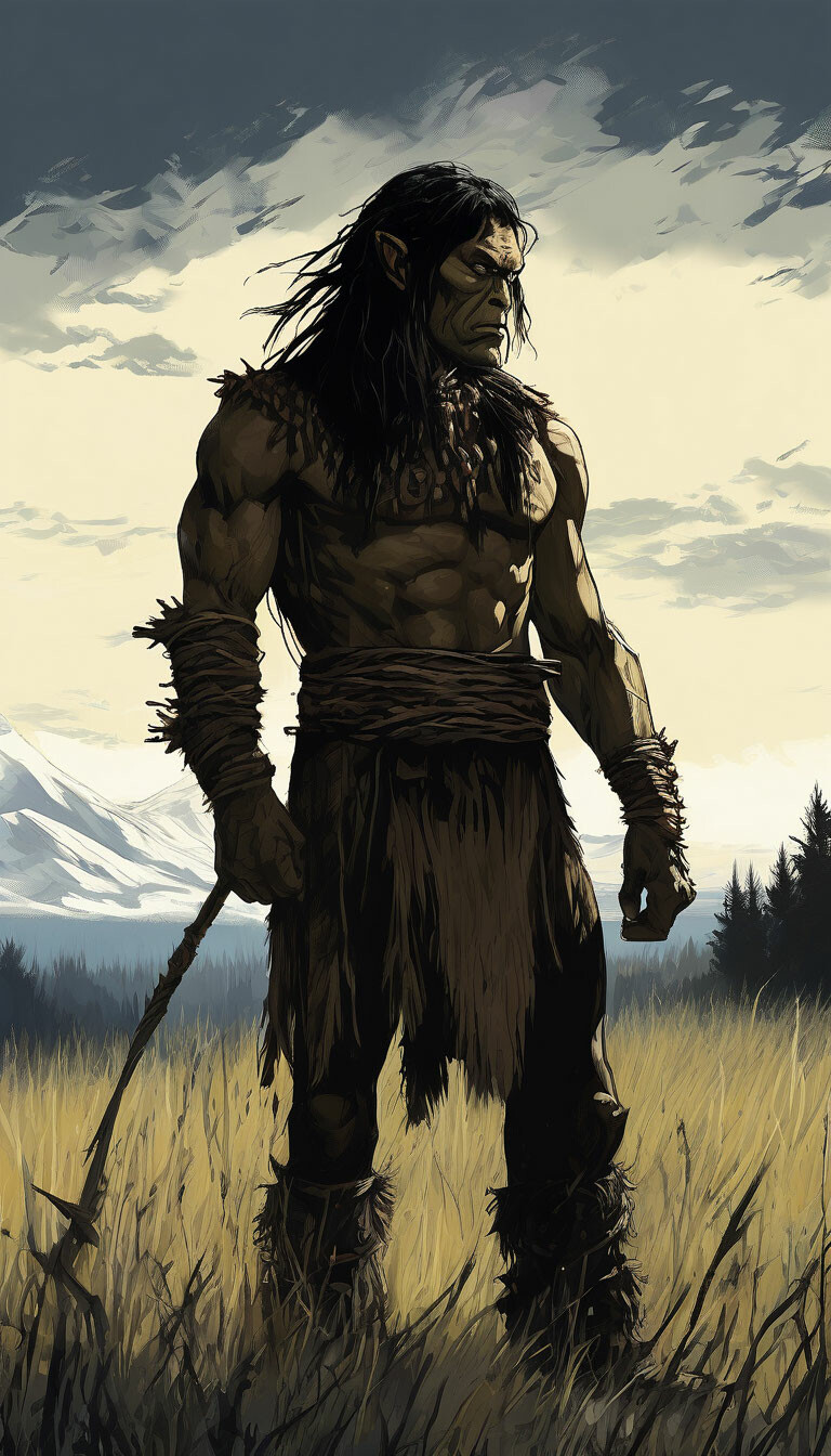 "An illustration of a young orc standing in a field, made in the style ...
