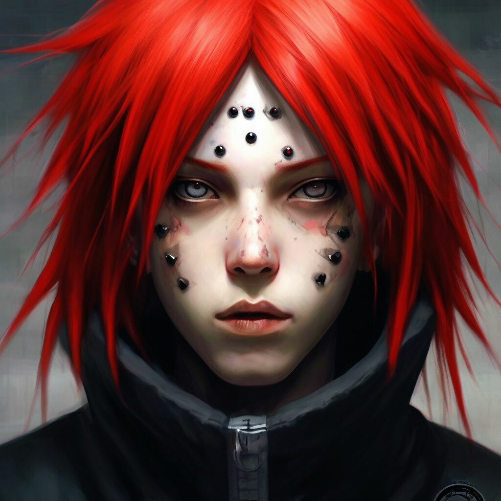 "Rinnegan Red-haired Payne Nagato Akatsuki with piercings all over his ...
