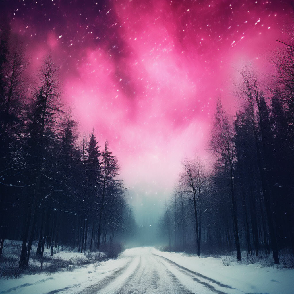 "Pink Sky Wonder, Snowy Sky with Trees Hanging, Aurora Sky, horror ...