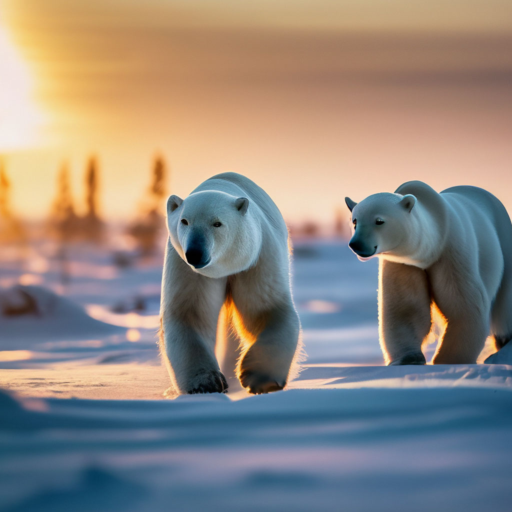 "Snowy tundra scene with polar bears, shot with a Sony A7R IV and a 200 ...