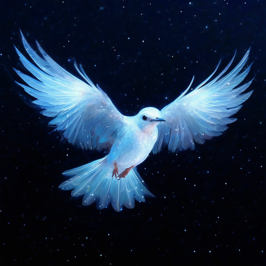 "Ghostly-translucent bird figure …" — image created in Shedevrum