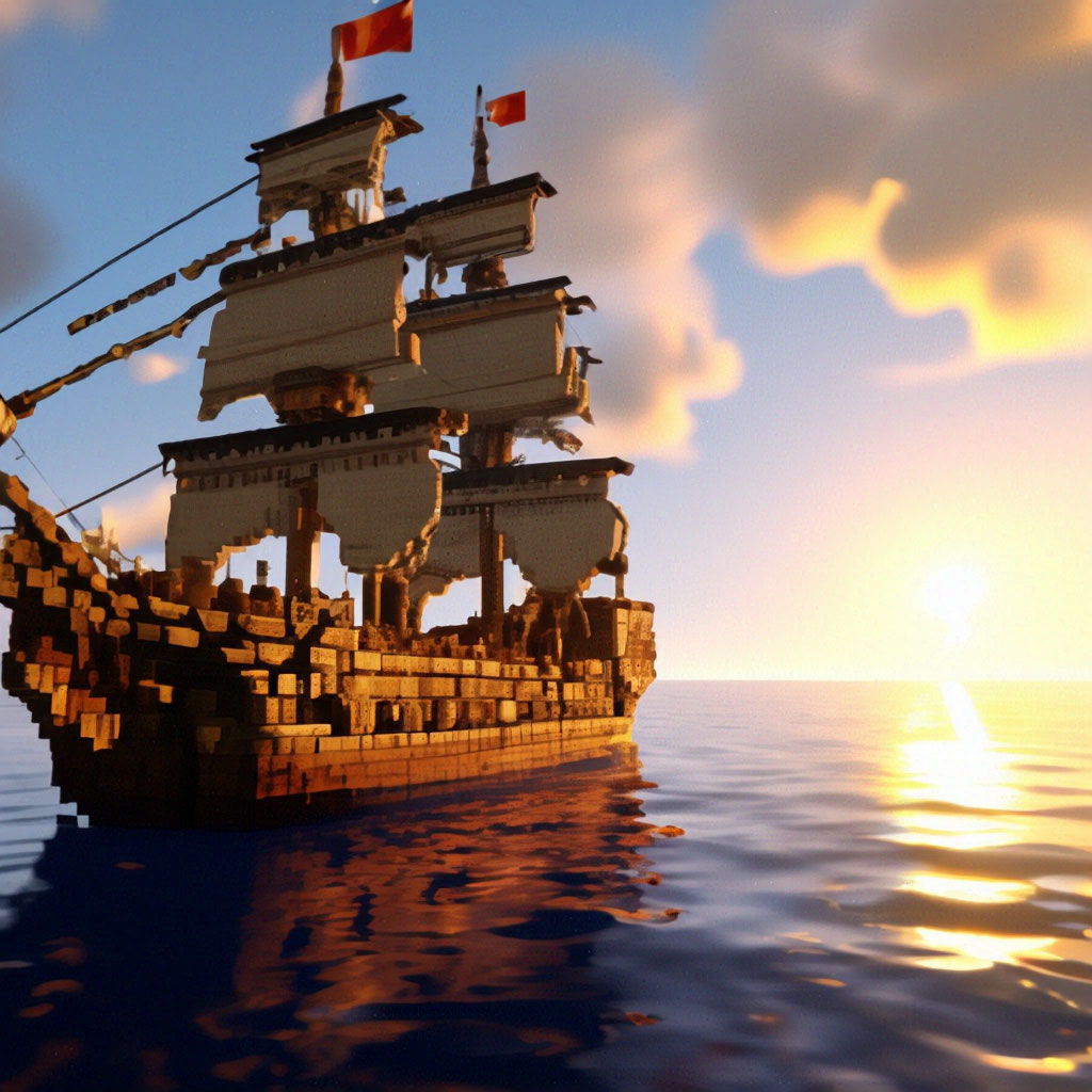 "The steampunk minecraft sea is far …" — image created in Shedevrum