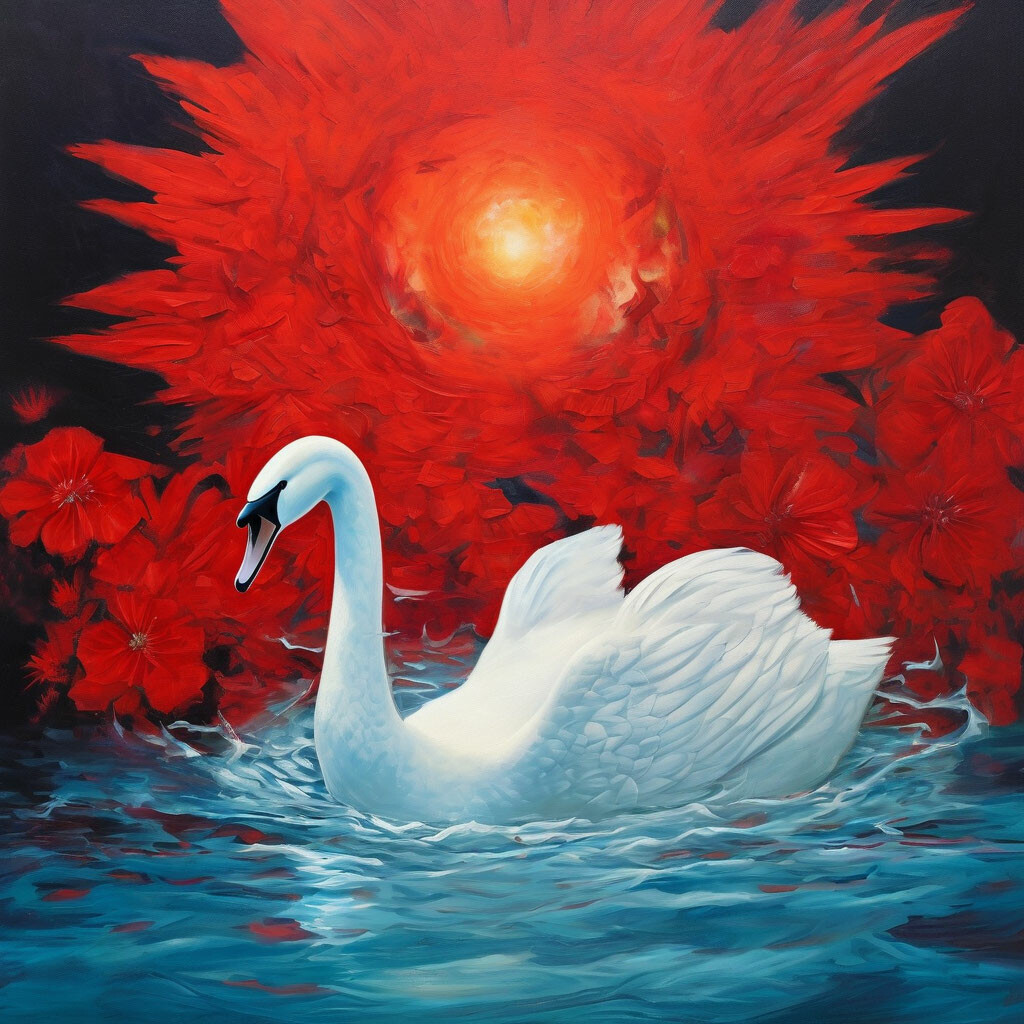 "Swan red flower Claw horse through …" — image created in Shedevrum