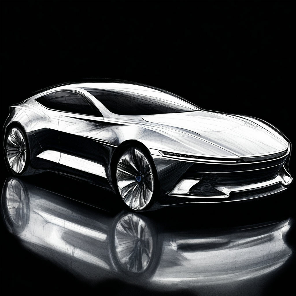"Car of the future, liftback, sketch, …" — image created in Shedevrum