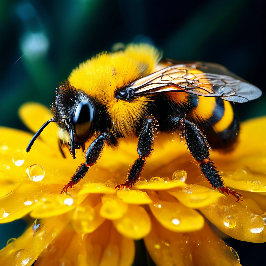 "A small bright bumblebee on a flower.…" — image created in Shedevrum