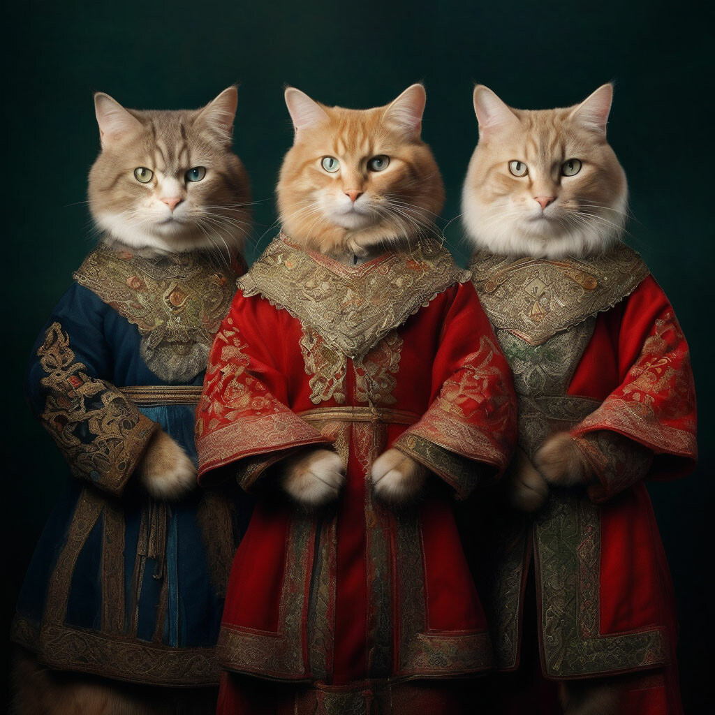 "Three cats of Russian heroes, Slavic …" — image created in Shedevrum