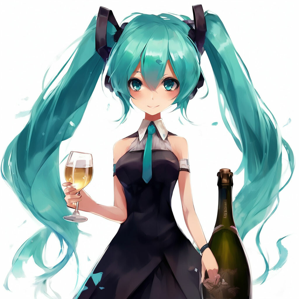 «Hatsune Miku, с бутылкой …» — картинка создана в Шедевруме
