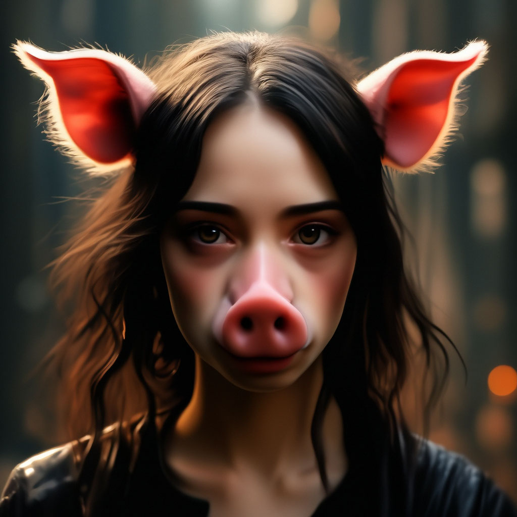 "Penelope The girl with the pig 's snout 🐽" — image created in Shedevrum