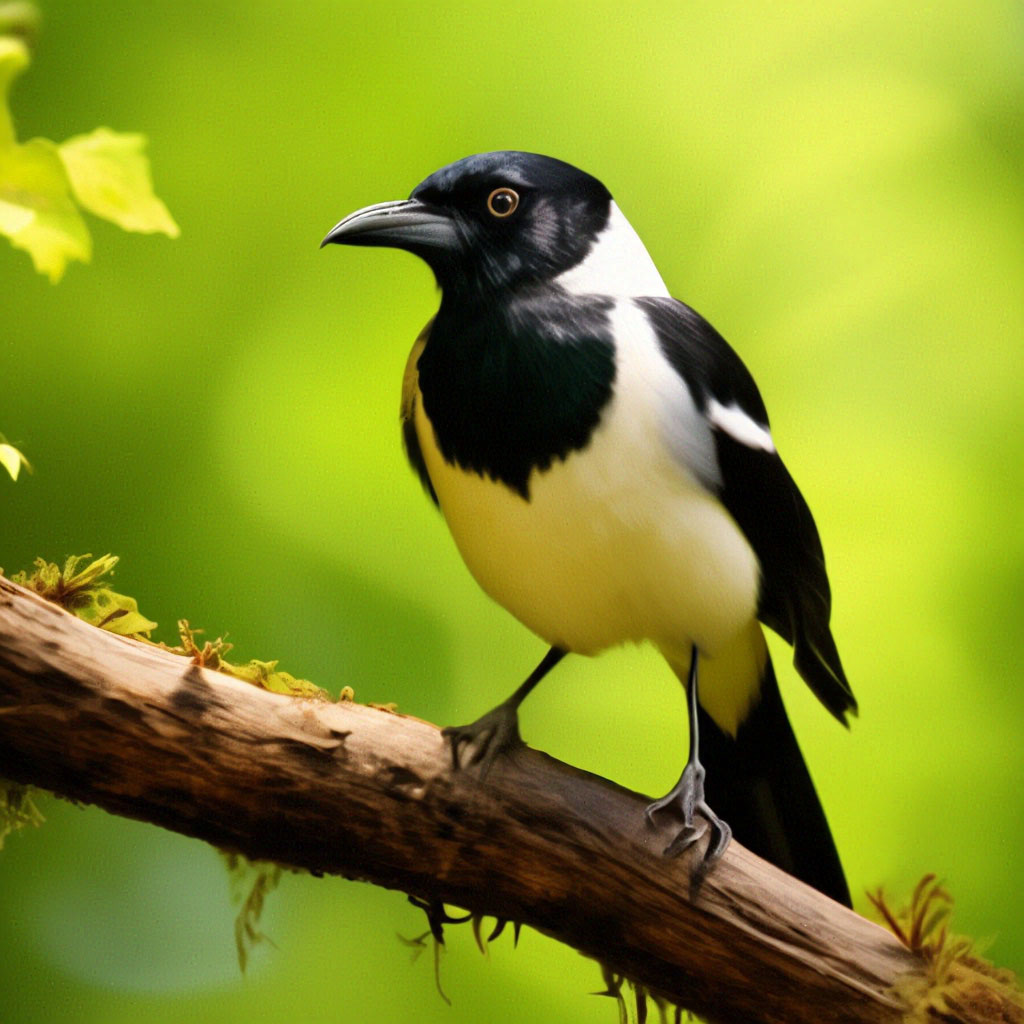 "A white-backed magpie on an oak branch summer sun joy,HDR,ultra HD ...