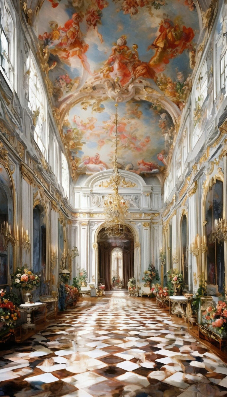 "Rococo interior design, luxurious painted ceilings in the palace ...