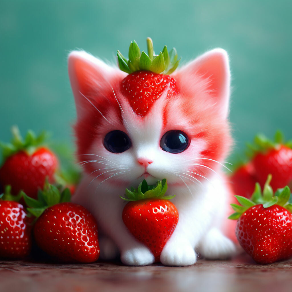 "Cute strawberry cat" — image created in Shedevrum