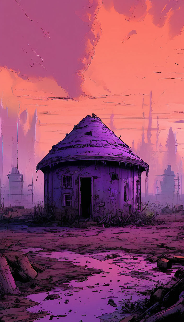 "Purple hut in the red radioactive zone, comic, post-apocalypse ...