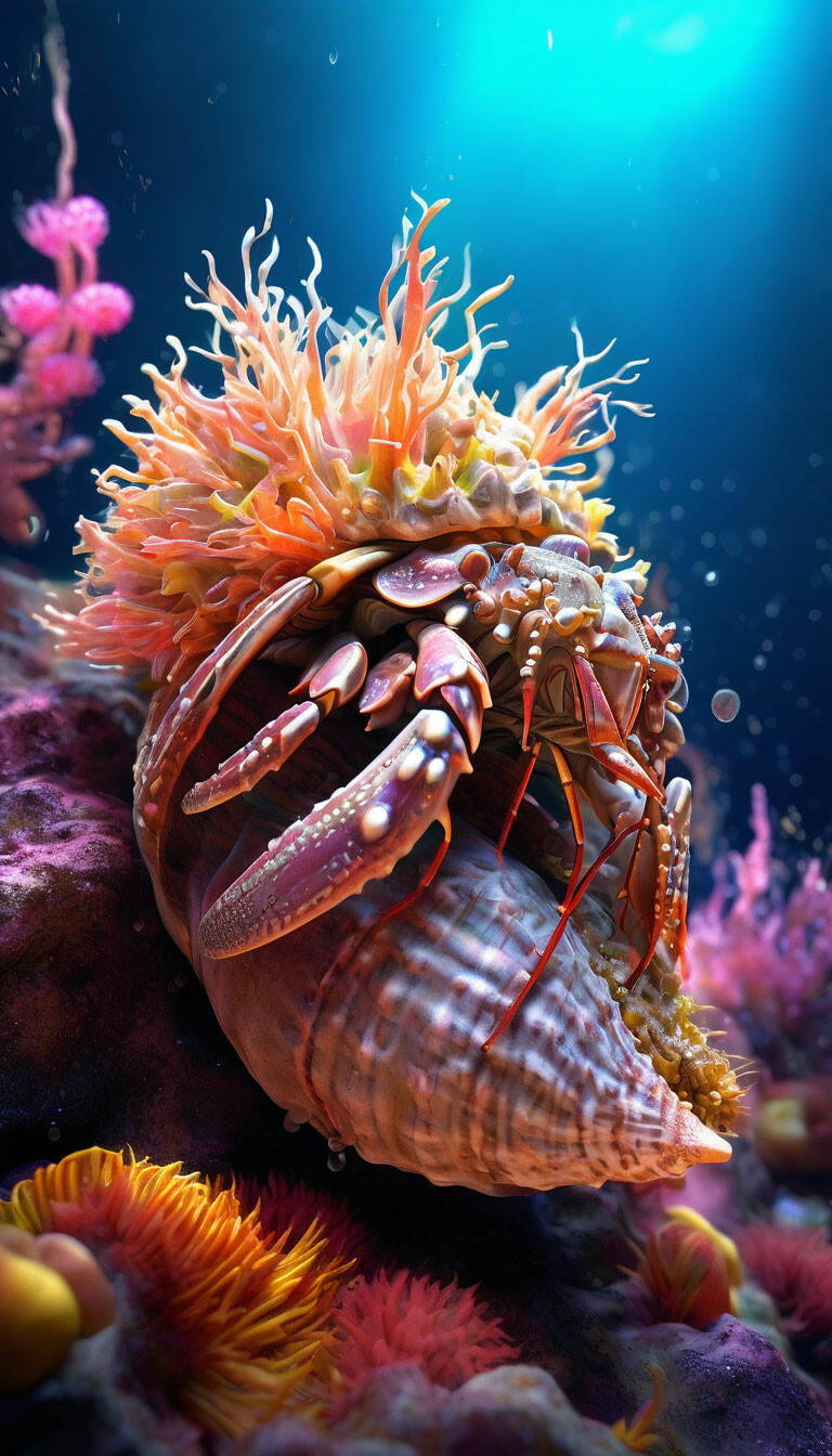 "Mythical oceanic reef of corals and algae, shells, intricate patterns ...