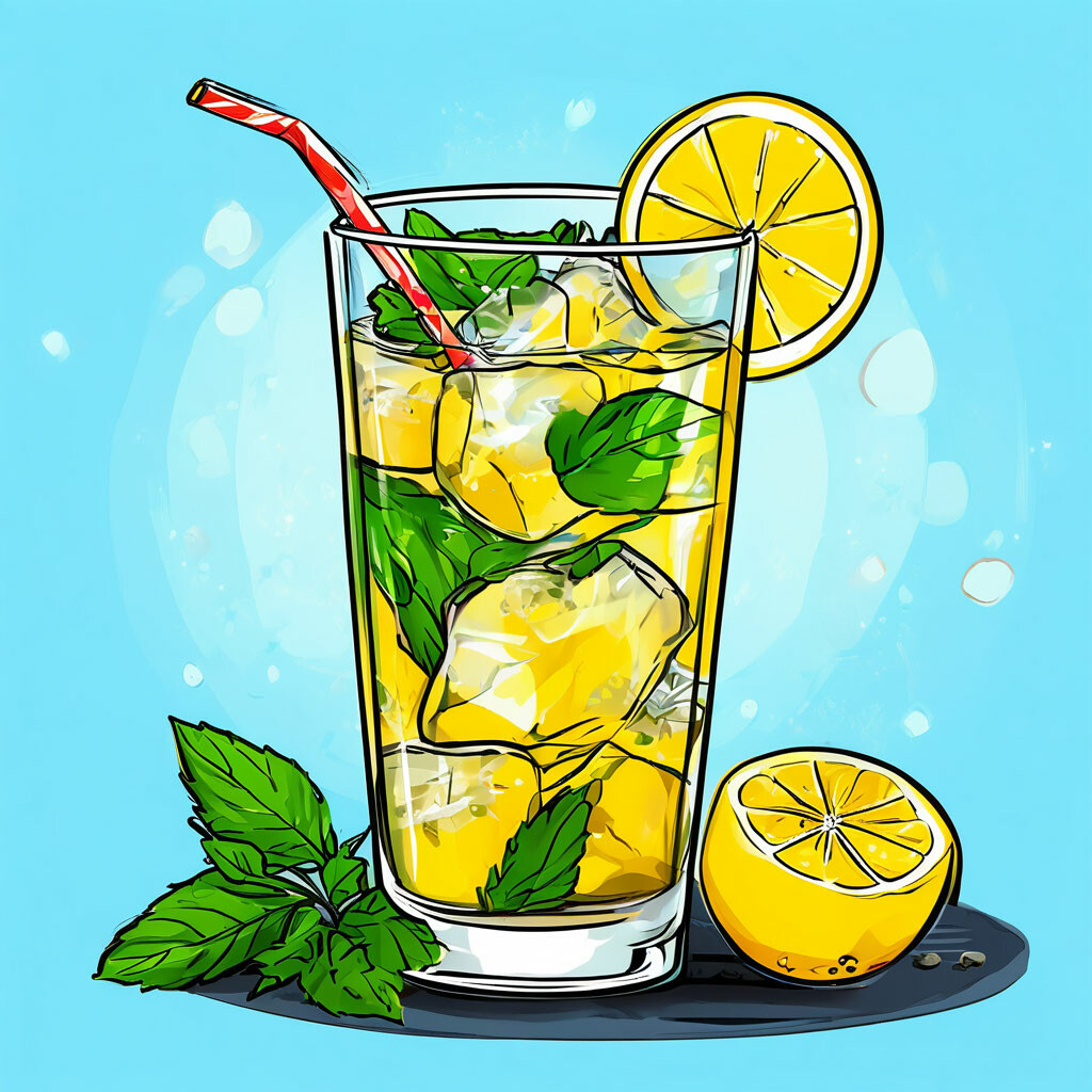 "Lemonade There is a glass of lemonade on the table, mint and ice ...