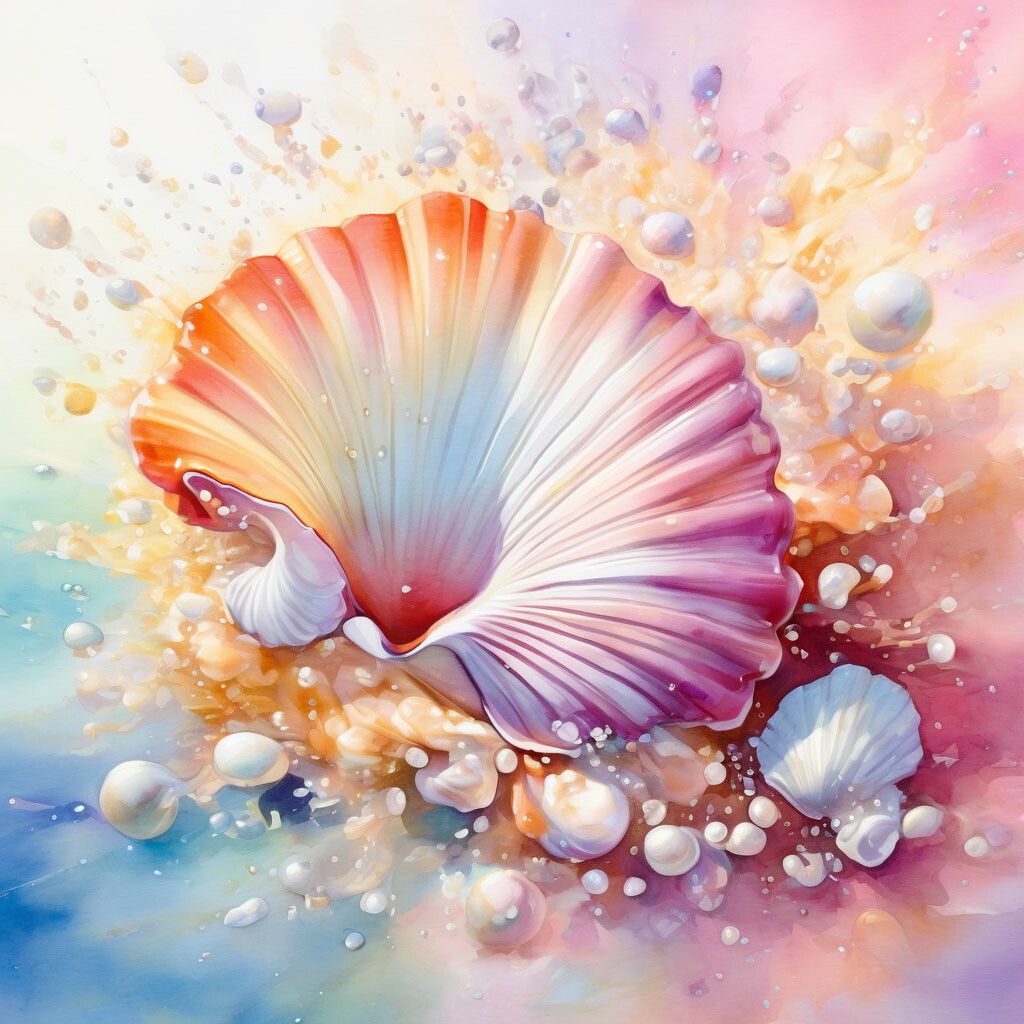 "Delicious picture with shells, aesthete, fantasy art, glitter, sequins ...