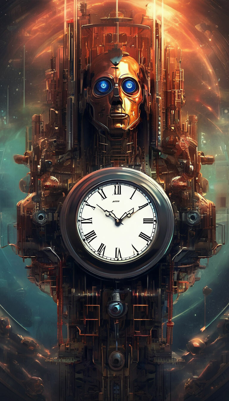 "Digital cyborg time machine tick-tock" — image created in Shedevrum