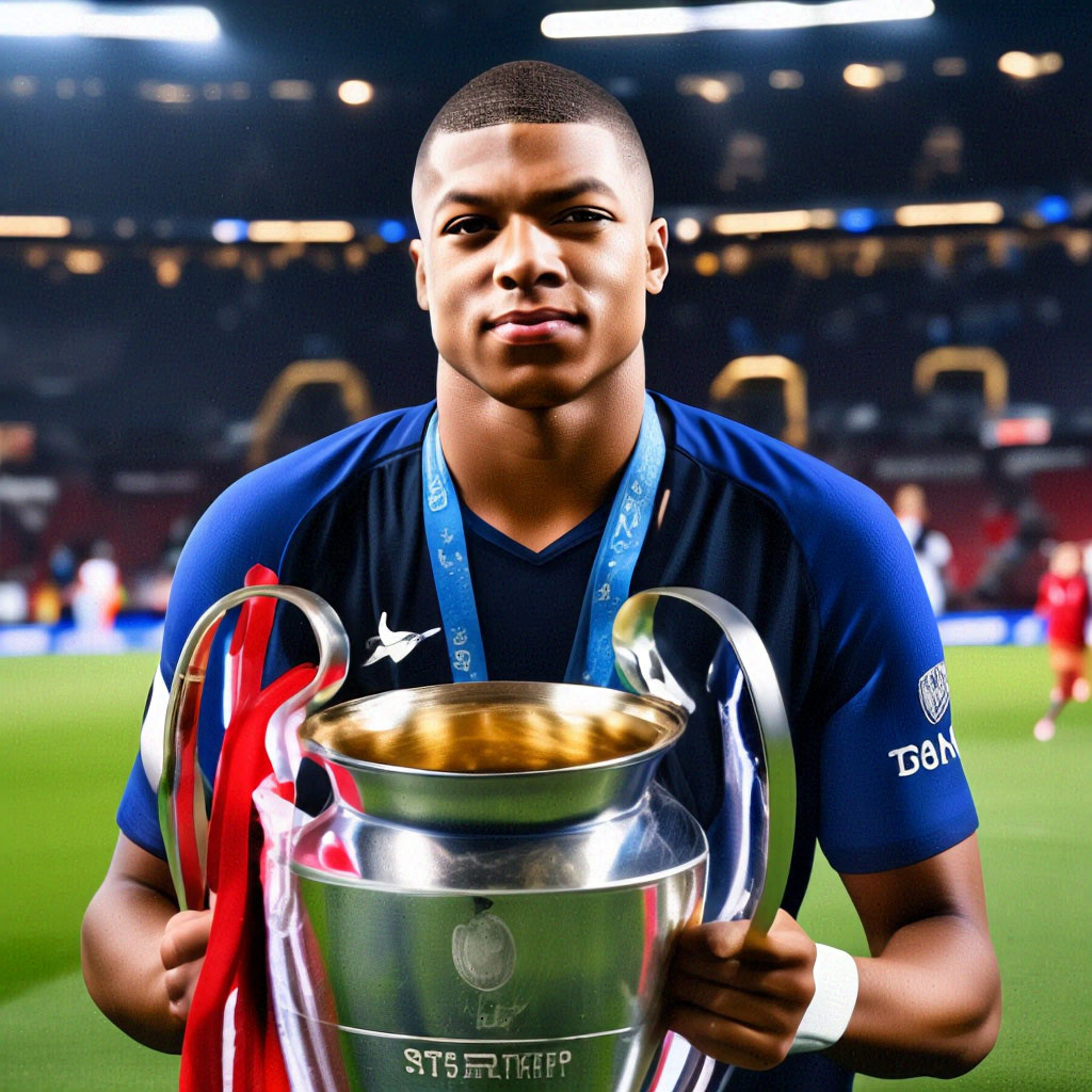 "Footballer M-bappe stands with the …" — image created in Shedevrum