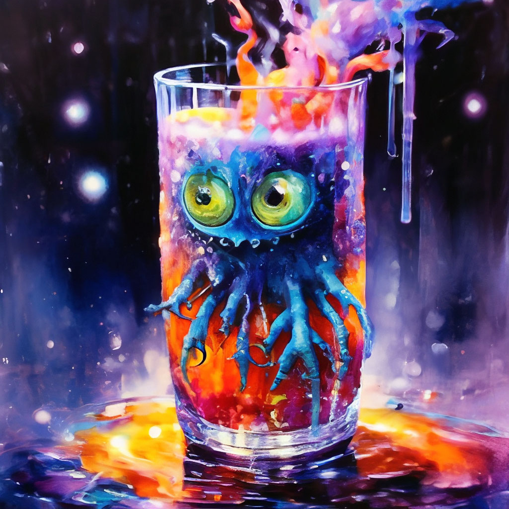 "A painting of a monster with a glass of juice,photorealism,high detail ...
