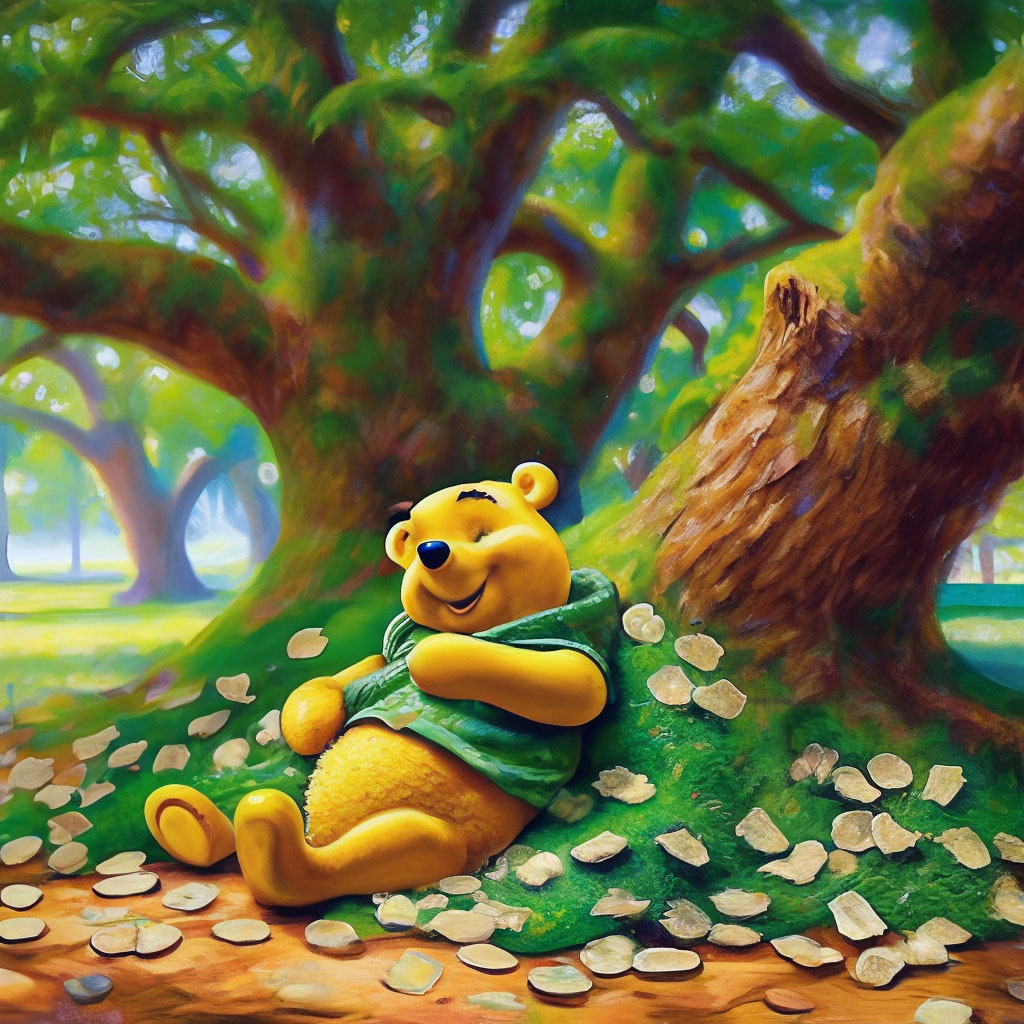 "Oil painting,fabulous Winnie the Pooh happy,happy lies between two ...