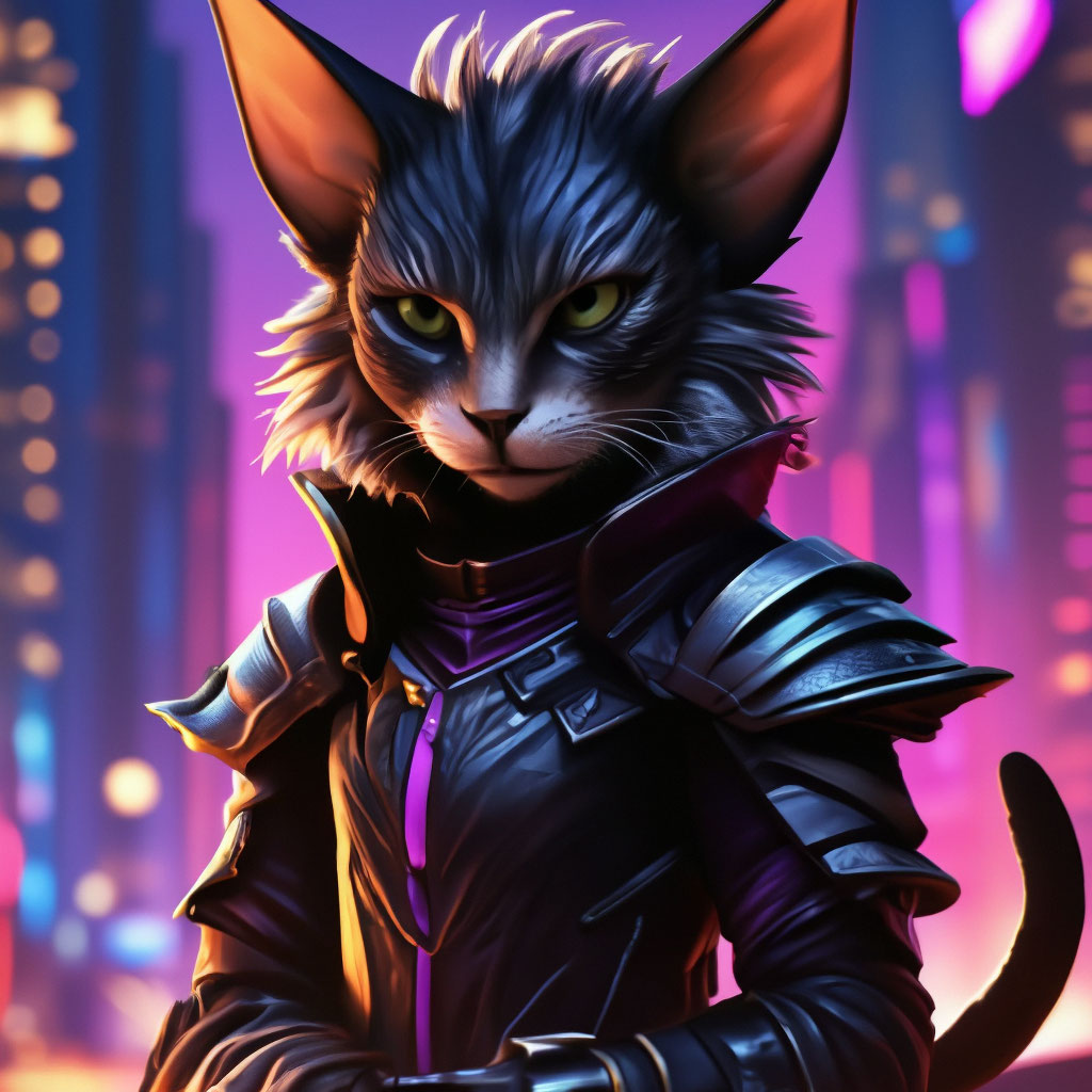 "Dnd styled, synthwave background, small female catgoblin standing at 3 ...