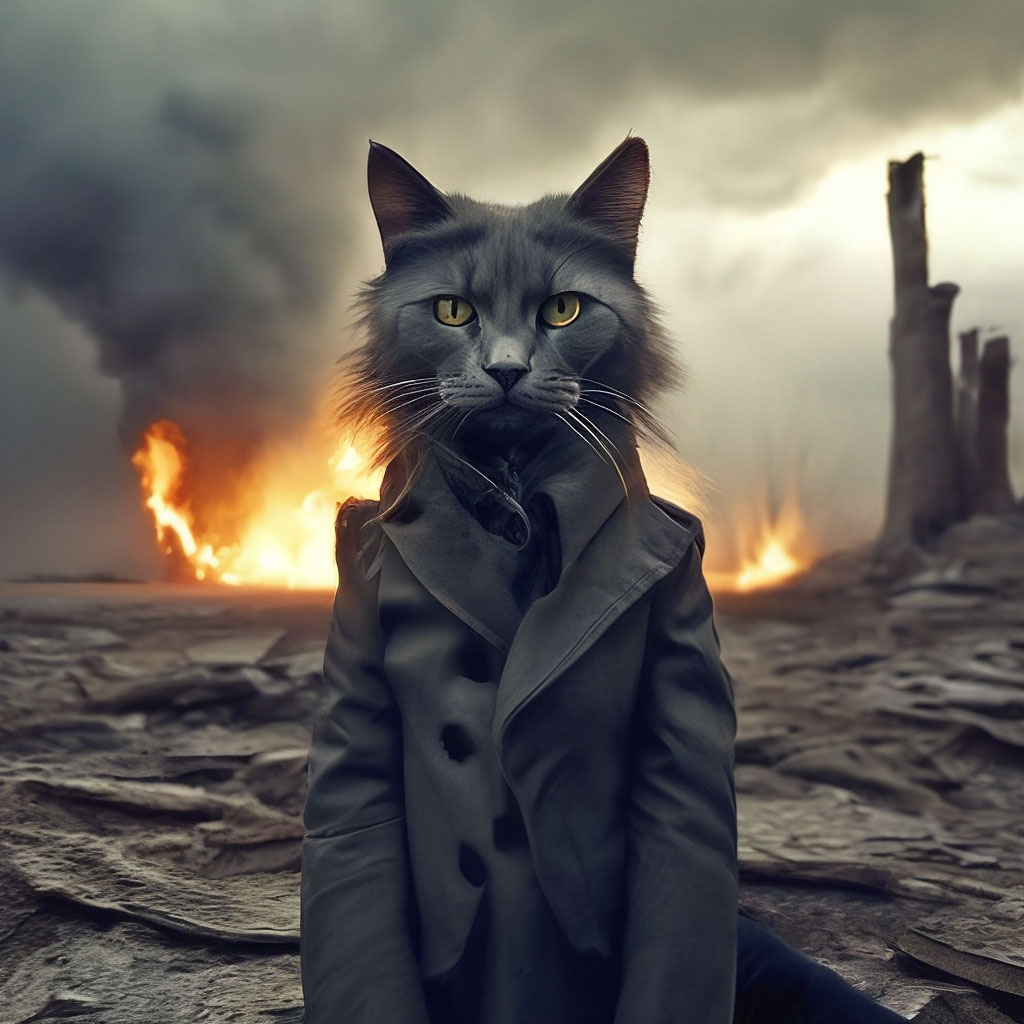 "A cat in the style of Rene Magritte" — image created in Shedevrum