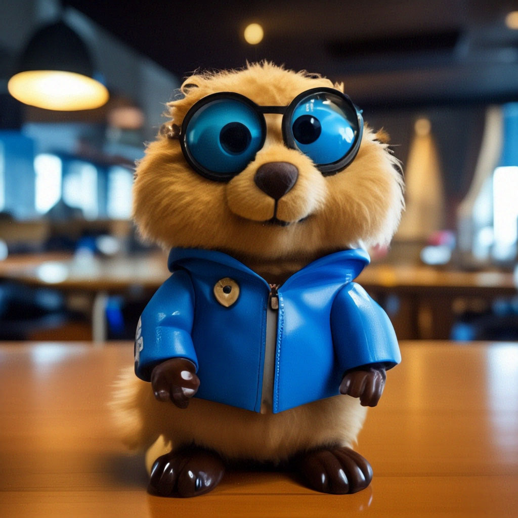 "Gopher mascot wool is painted blue, round-shaped glasses,patrol on ...