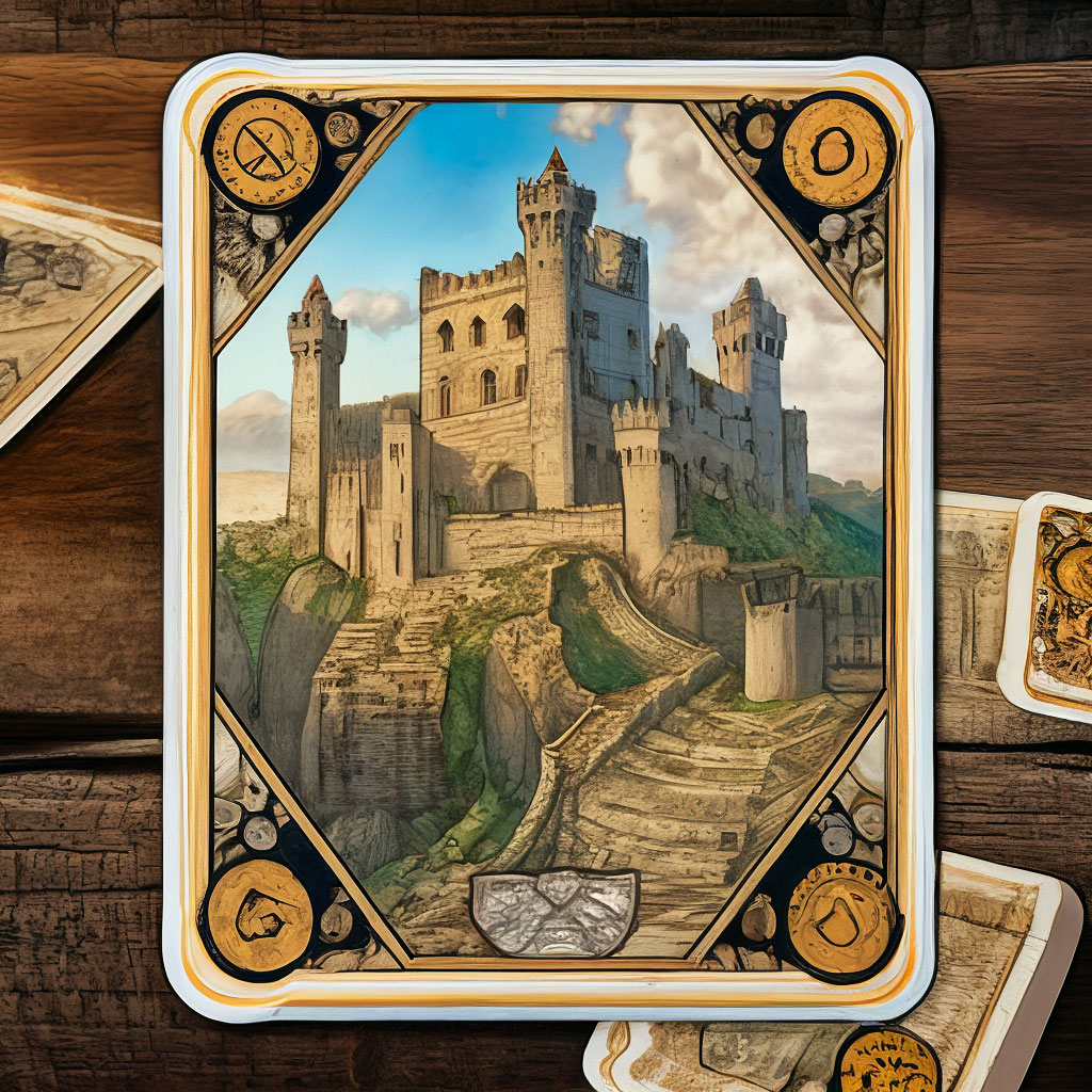 "♠️♥️♣️♦️epic collectible card, sticker, tarot card, ruins of a ruined ...