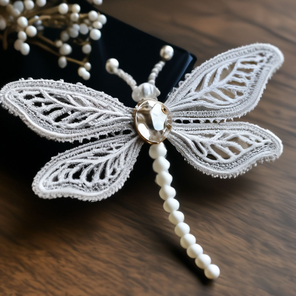 dragonfly brooch made entirely of white lace braided lace white in the ...