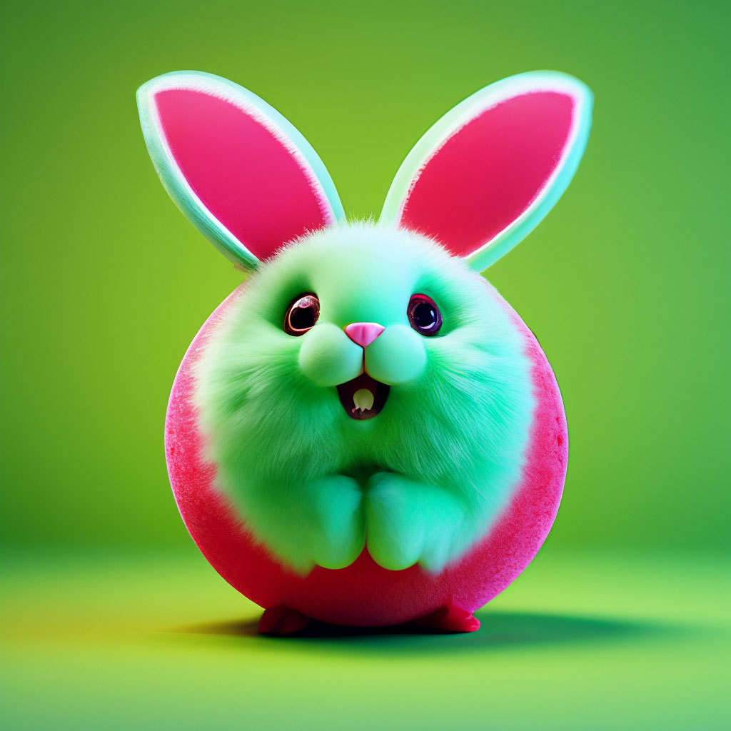 "Funny Spherical Rabbit 🐰 Watermelon 🍉 on a bright background, fluffy ...
