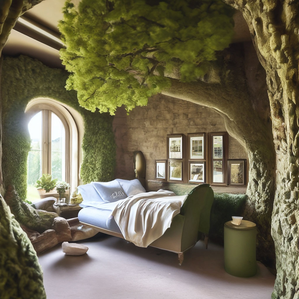 "The bedroom of an anthropomorphic walnut bush" — image created in ...