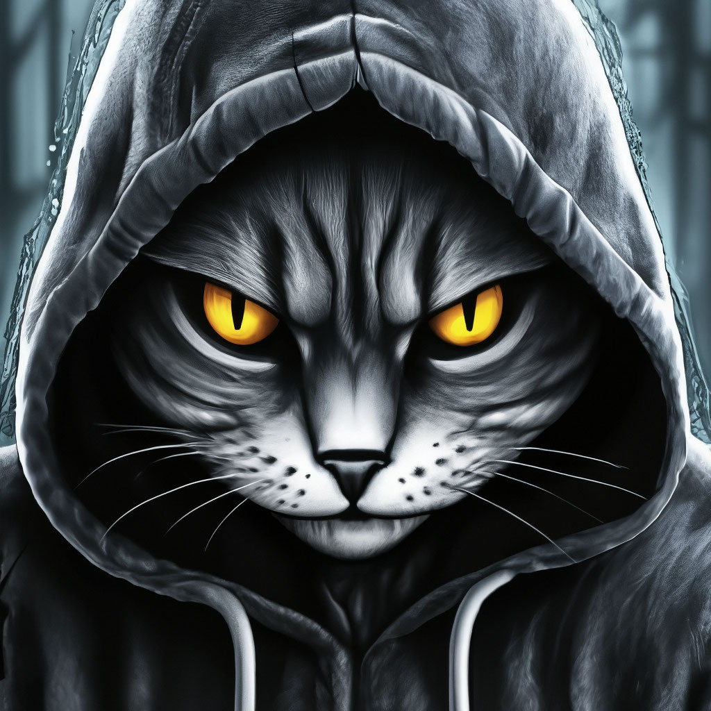 "Angry cat in hoodie creep drawing with gel pens, detailed drawing ...