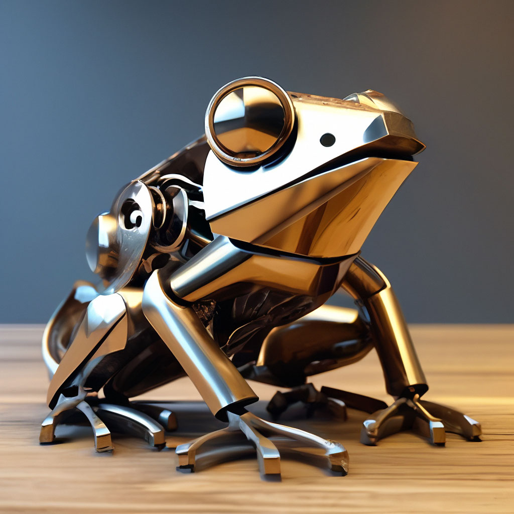 "Steampunk frog sculpture made of steel 3 d. minimalism abstract ...