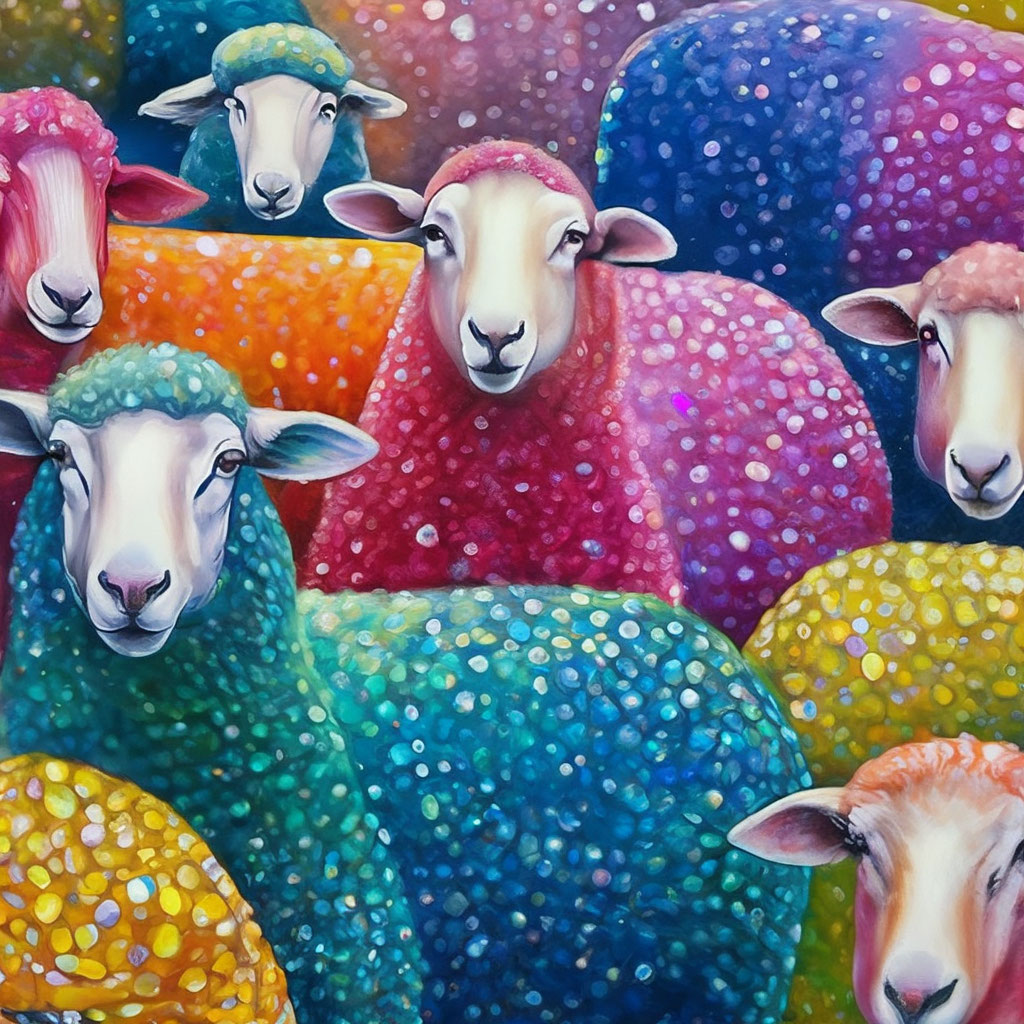 "🤍🤍🤍 art colored pencils,lots of sheep, cute little sheep , galloping ...