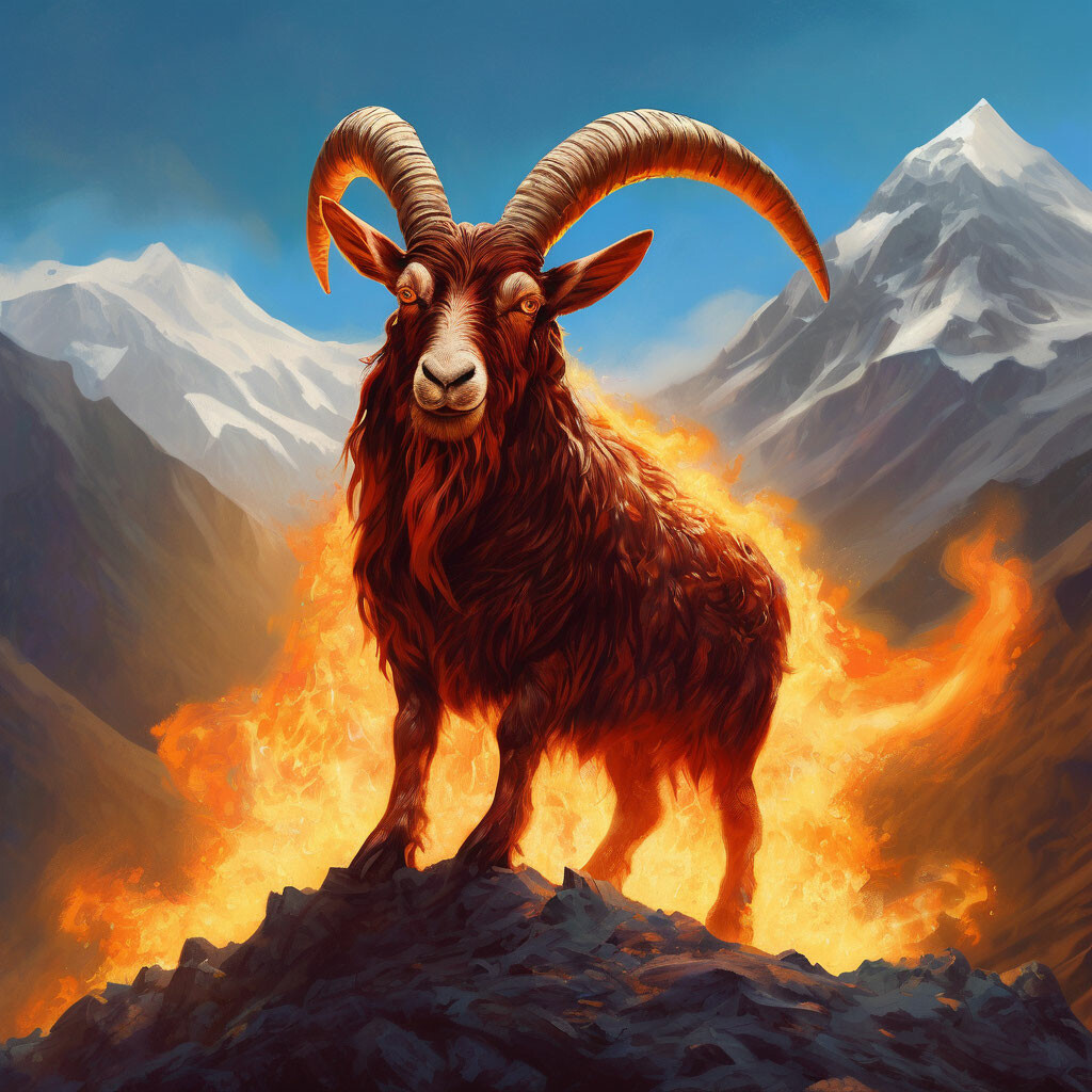 "The fire goat in the mountains is …" — image created in Shedevrum