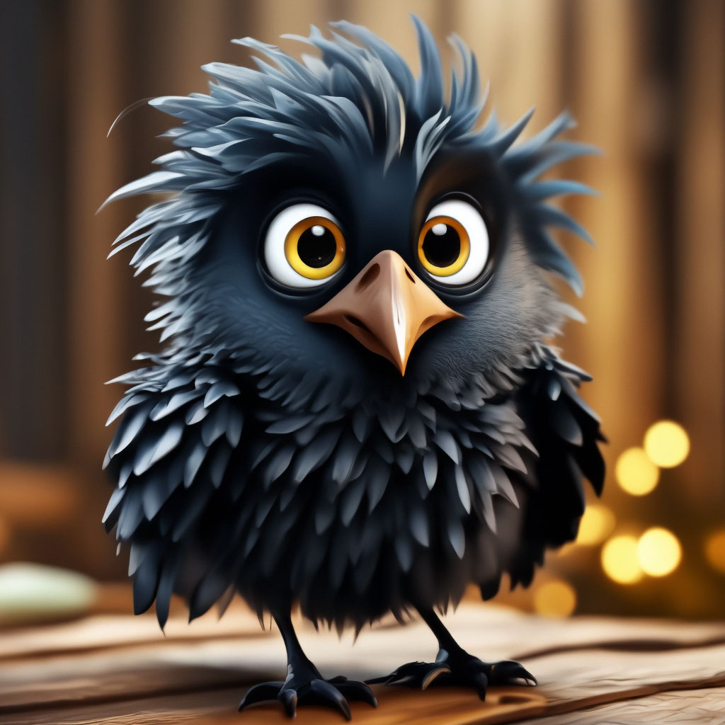 "Bug-eyed, cute, disheveled, jackdaw, in a cartoon style" — image ...