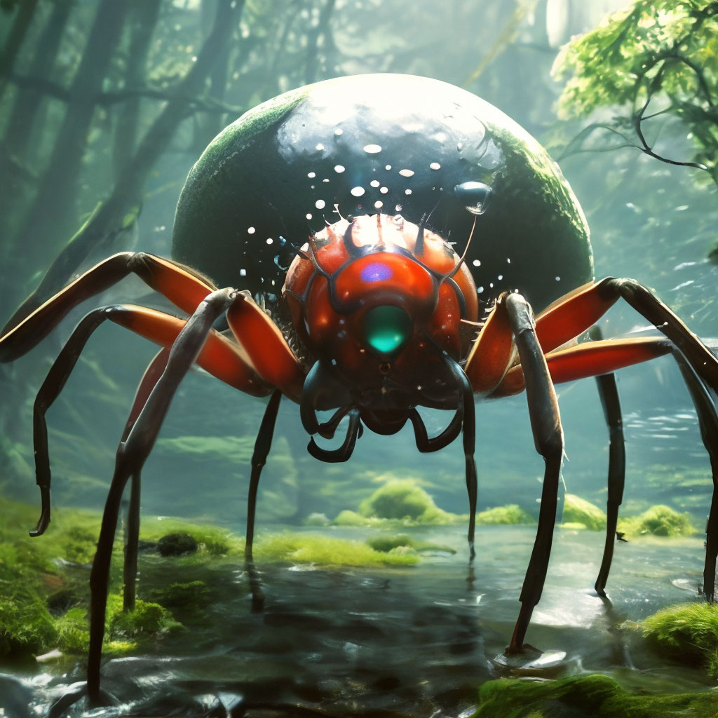 "Giant water spider A giant spider with an air bubble on its abdomen ...