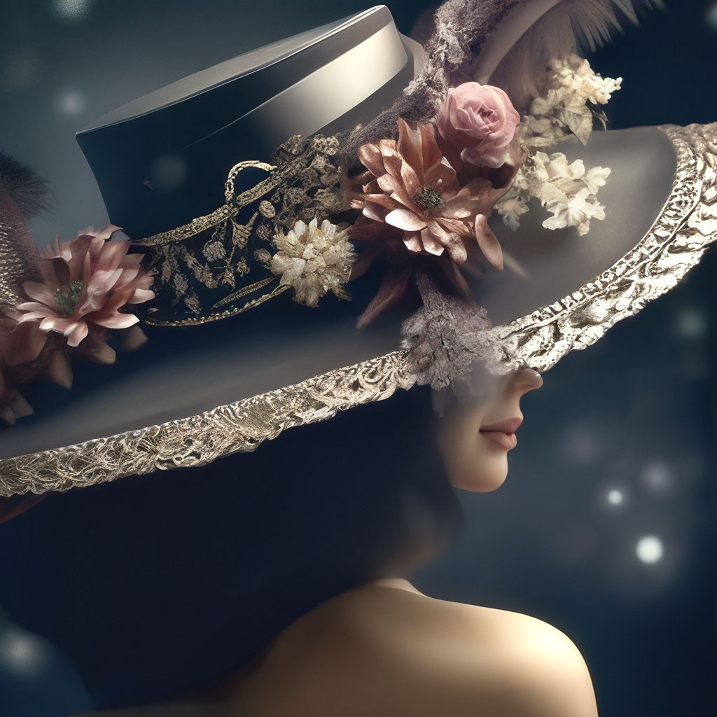 "Wide-brimmed hat, wavy brim, dark color, in rococo style, delicate ...