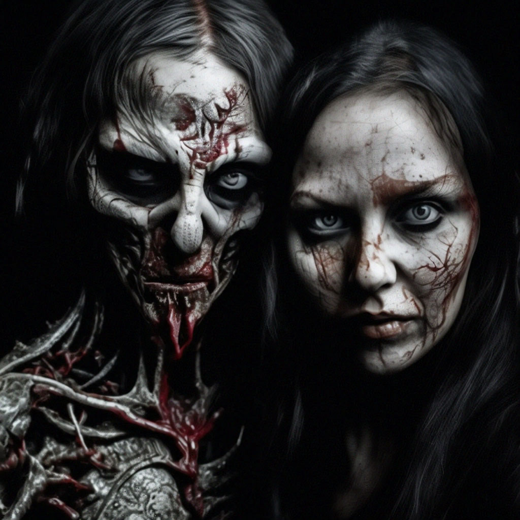 ugly scary angry and cynical zombie & woman, rotten meat, nightmare ...