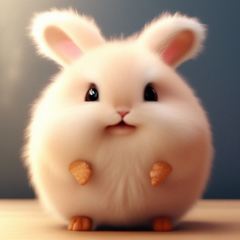 "Funny Spherical Rabbit 🐰 Peach 🍑 on a bright background, fluffy round ...