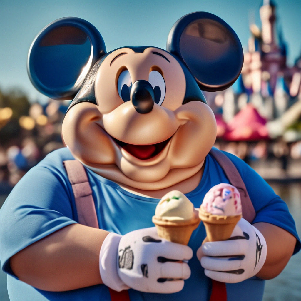 "Very thick Mickey Mouse, double chin, Mickey mouse with ice cream ...