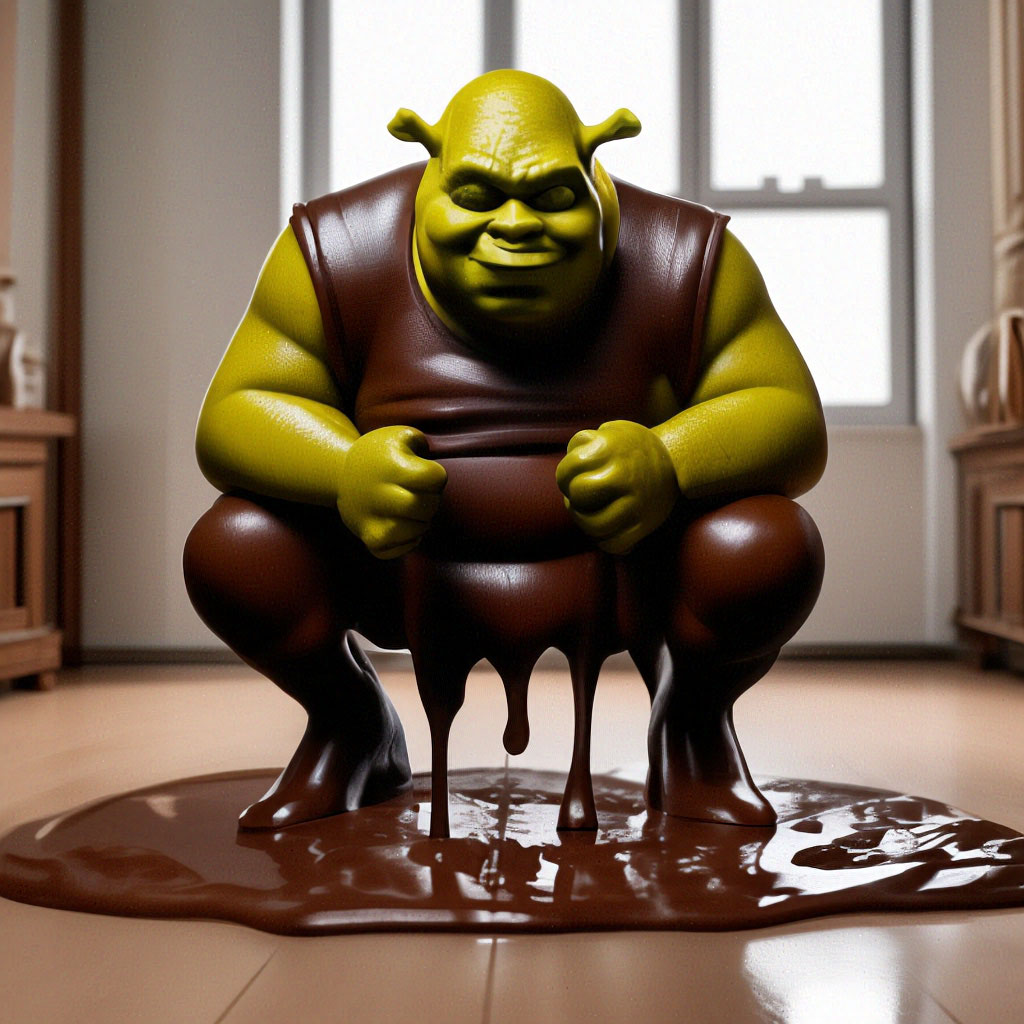 «Шрек в каблуках приседает, вид …» — картинка создана в Шедевруме