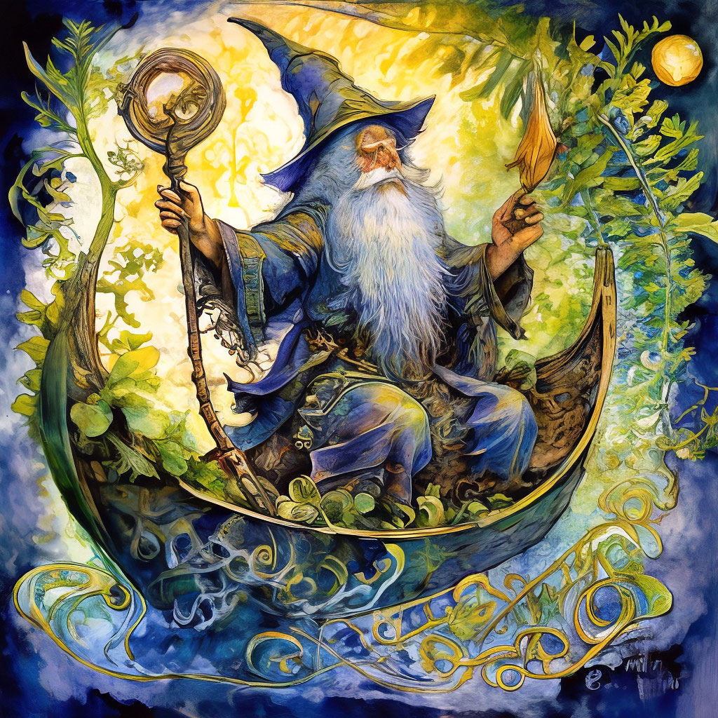 "A wizard sails on a boat and sings a …" — image created in Shedevrum
