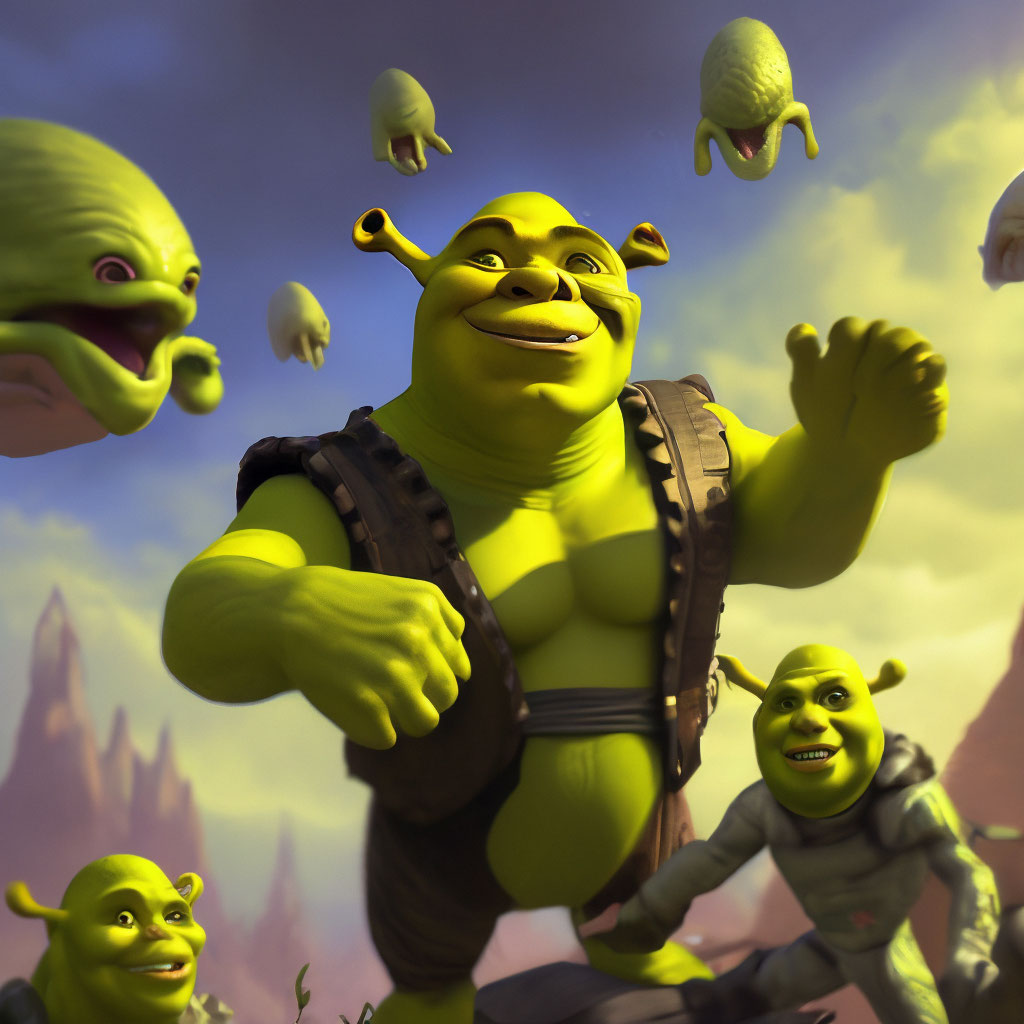 «Шрек победил пришельцев!» — картинка создана в Шедевруме