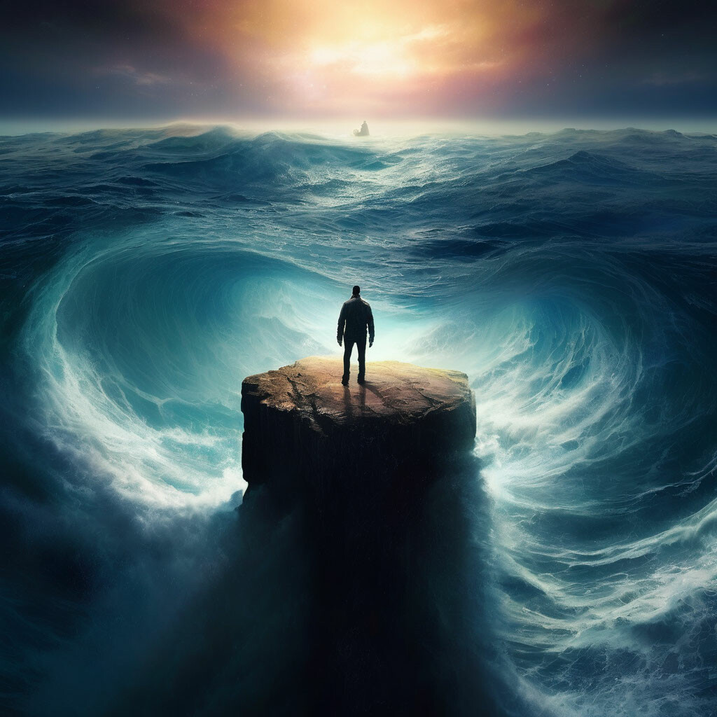 "The edge of the earth, the ocean pours over the edge into the void of ...