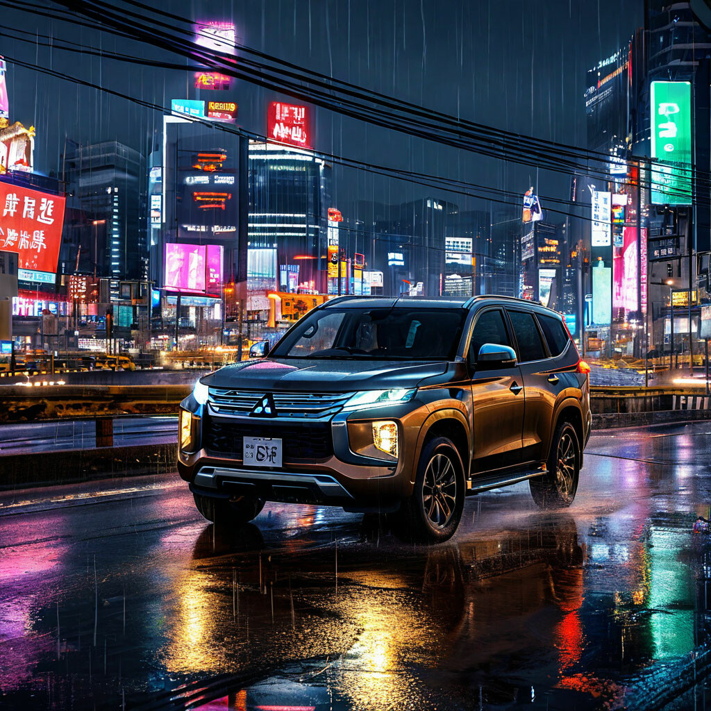 "😁 Mitsubishi Pajero,night city,highway,rain,realistic ...