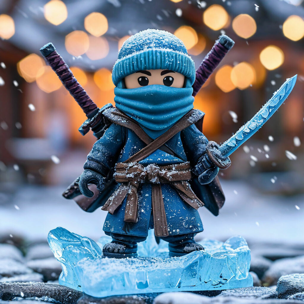 "🎀🎀🎀 A frozen ninja in a piece of ice" — image created in Shedevrum