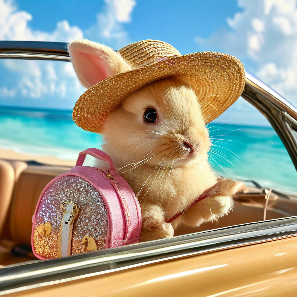 "Bunya goes to the beach super realistic real little cream colored ...