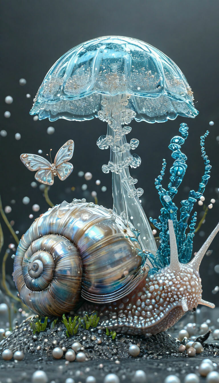 "Gray background,abstract fantasy composition,mini glass algae ...
